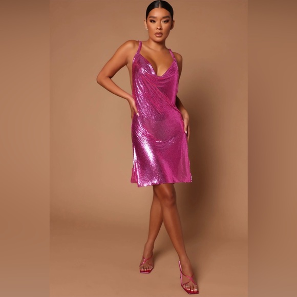 Fashion Nova | Dresses | Pink Metal Mesh Chainmail Mini Dress Very Sexy ...
